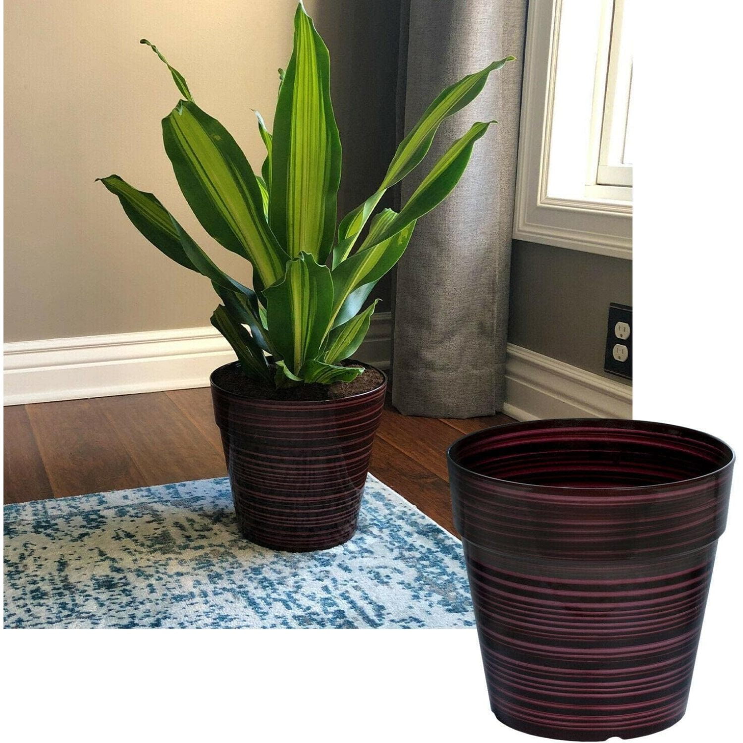 10-inch Red Striped Plastic Outdoor Garden Planter Flower Pot - 1 ...