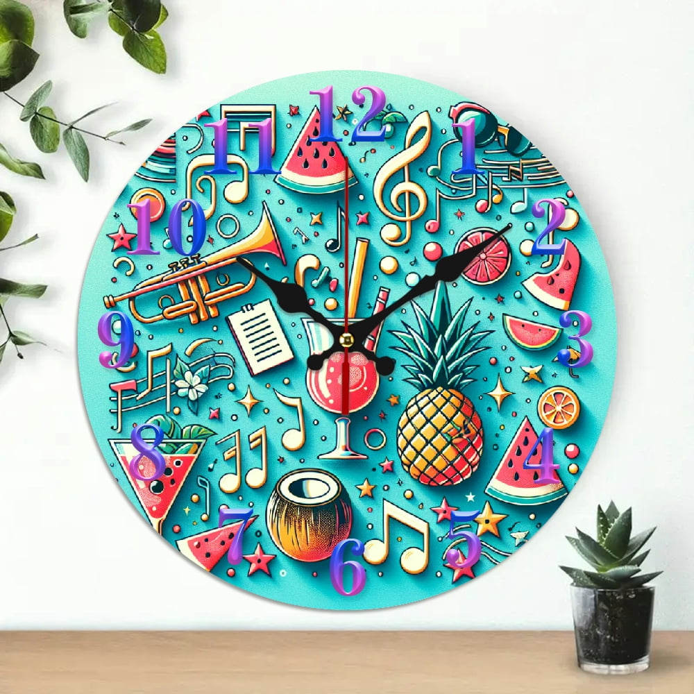 10 inch Round Clock, Summer party elements Print, Battery Operated (AA ...