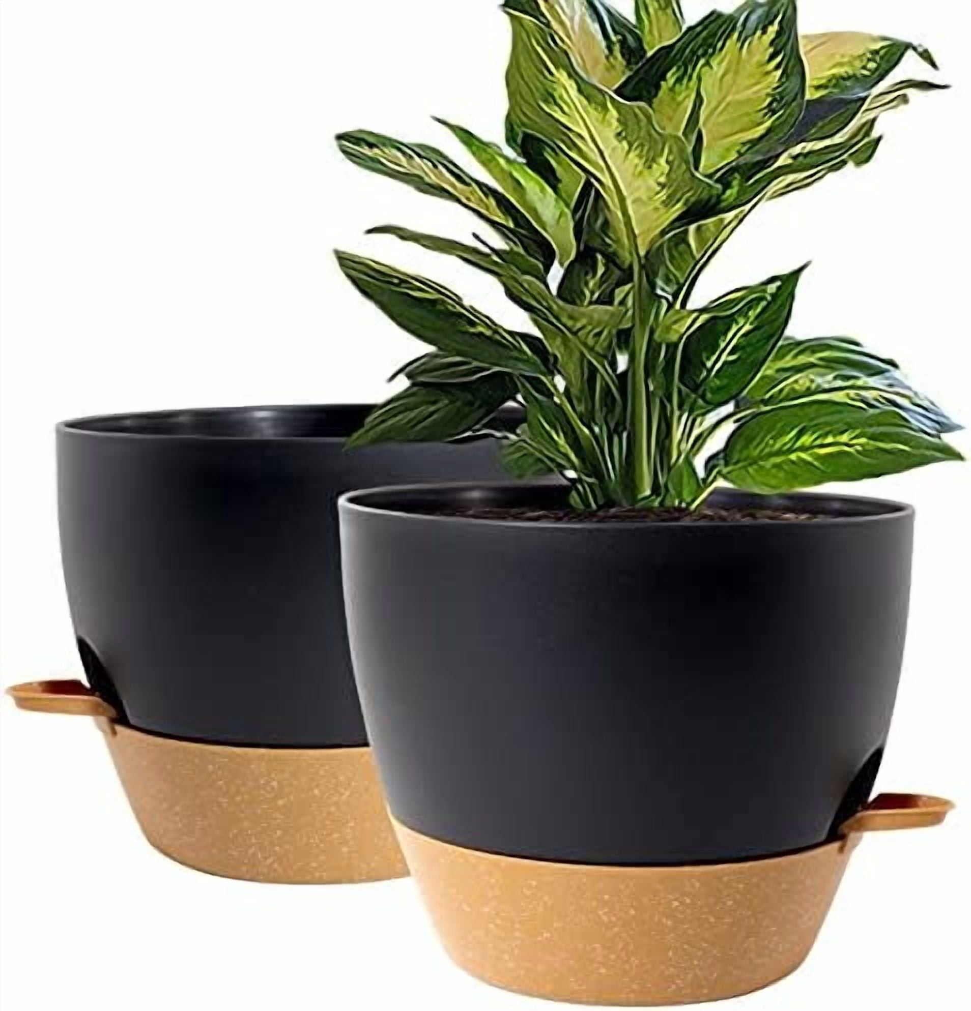 10 inch Self Watering Planters, 2 Pack Large Plastic Plant Pots with ...