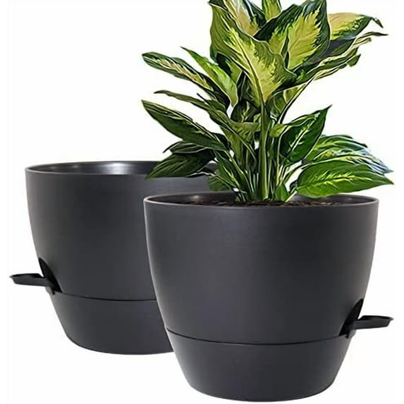 10 inch Self Watering Planters, 2 Pack Large Plastic Plant Pots with ...