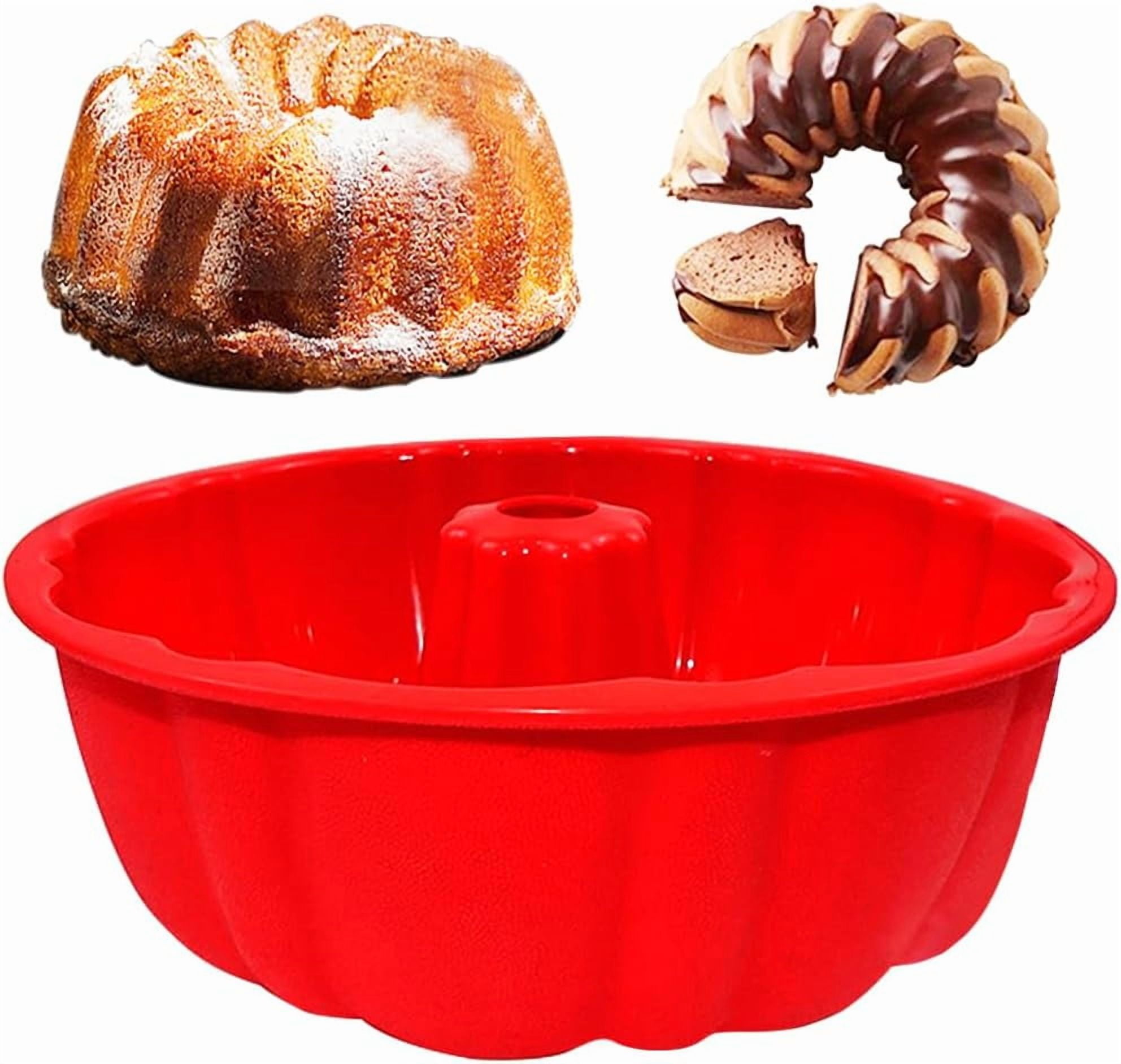 10 inch Silicone Bundt Cake Pan, Non-Stick Silicone Fluted Pans, Round ...