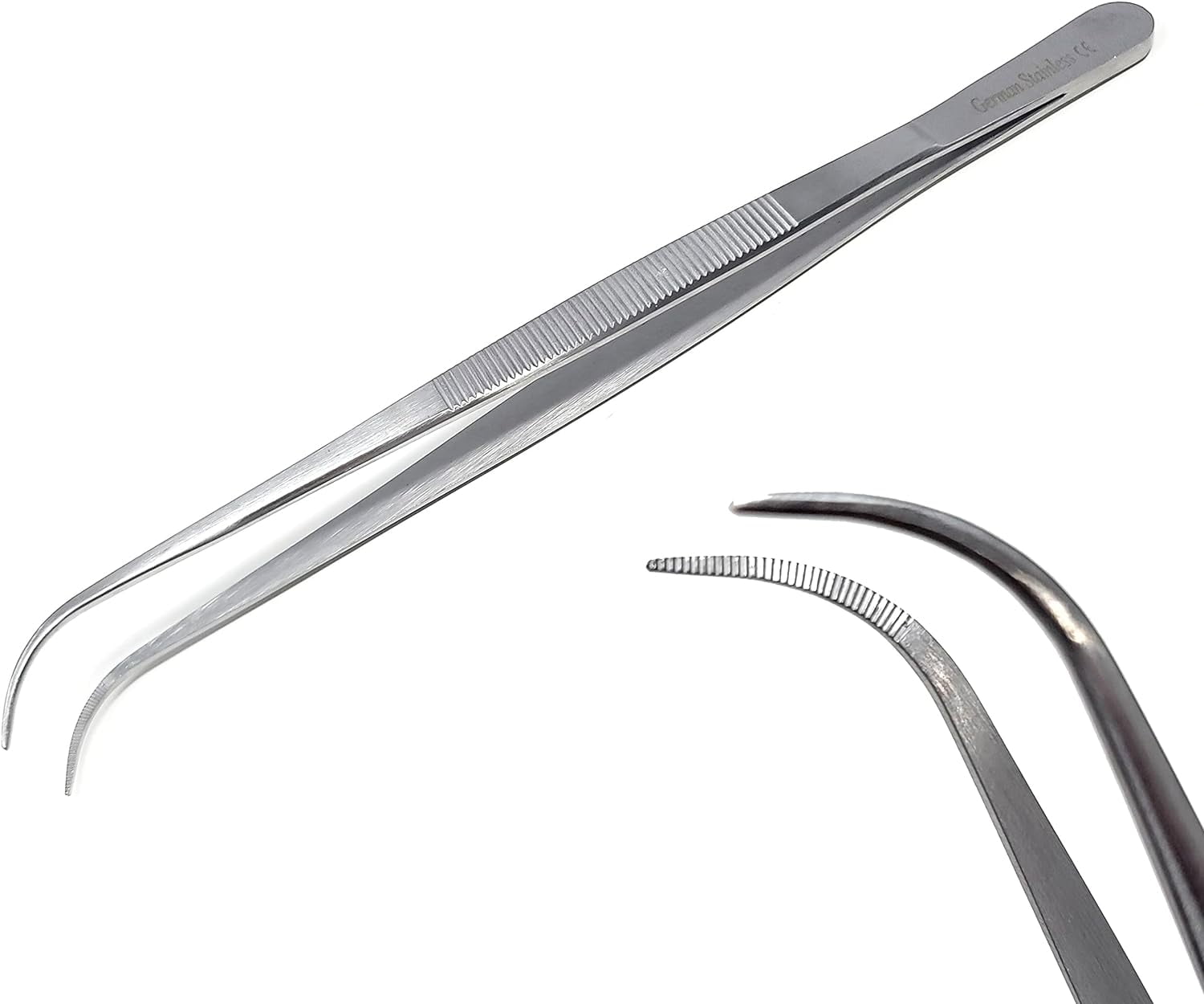 10 inch Tongs Kitchen Chef Tweezers Curved Narrow Fine Point Stainless ...