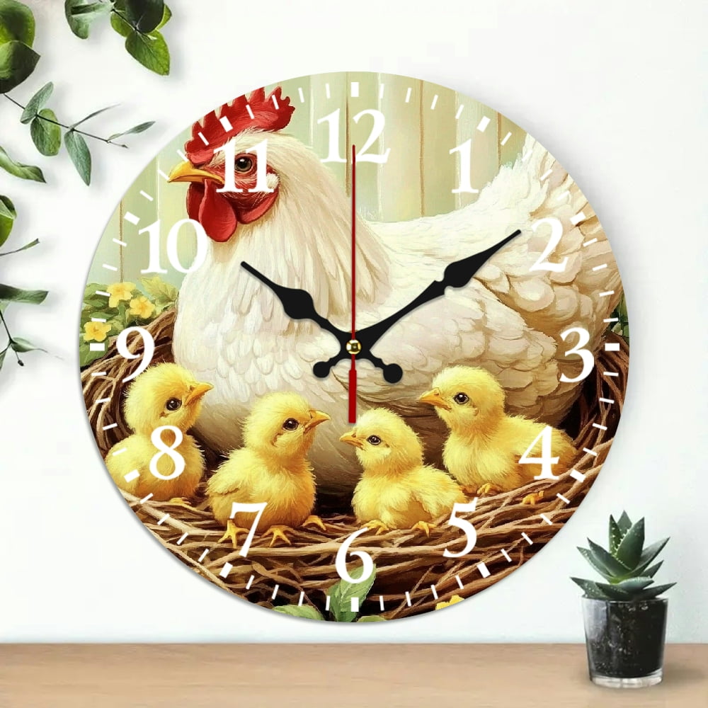 10 inch Wall Clock, Chickens chicks Print, Battery Operated (AA Not ...