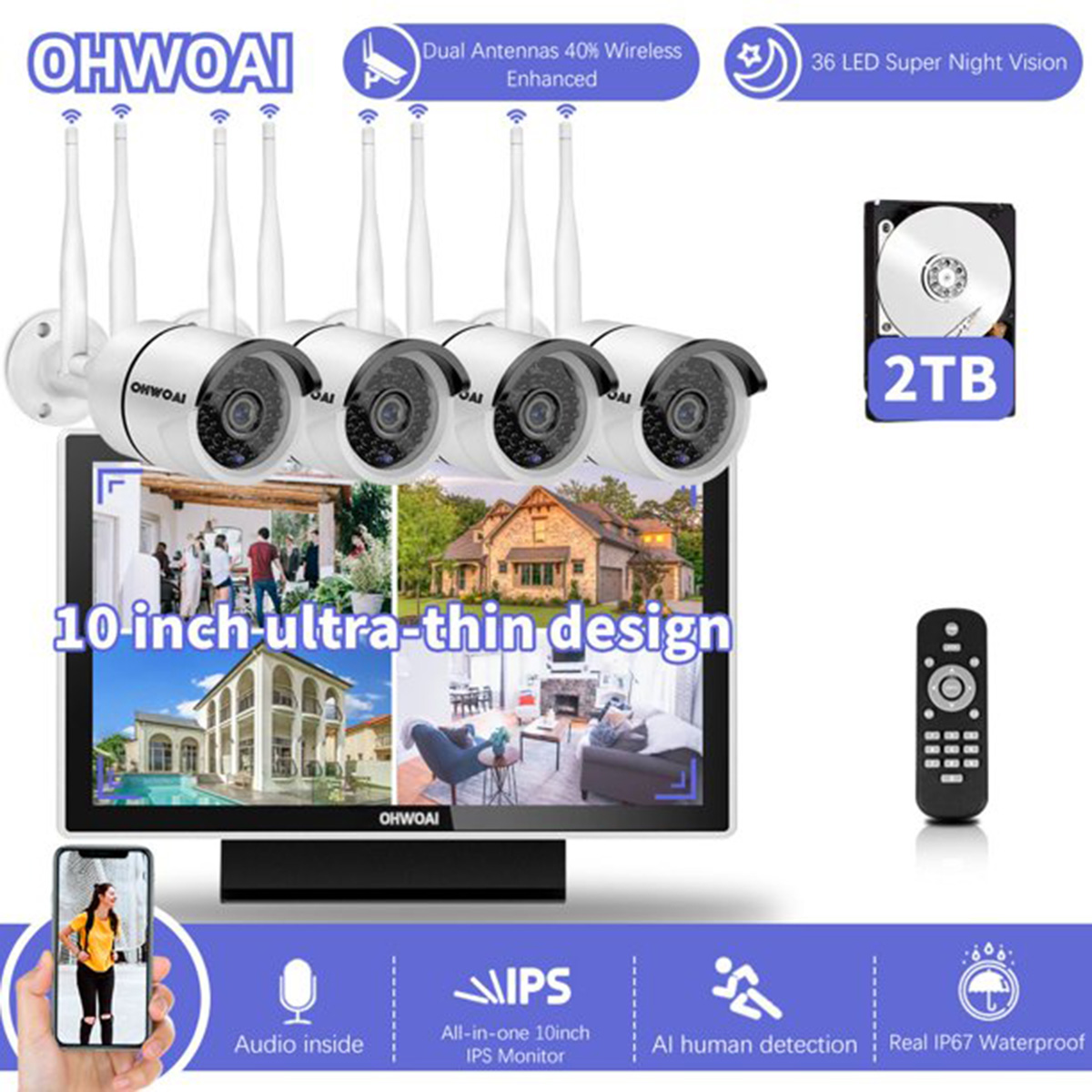 {10-inch monitor Super Night Vision 36 Led} Complete Home Security ...