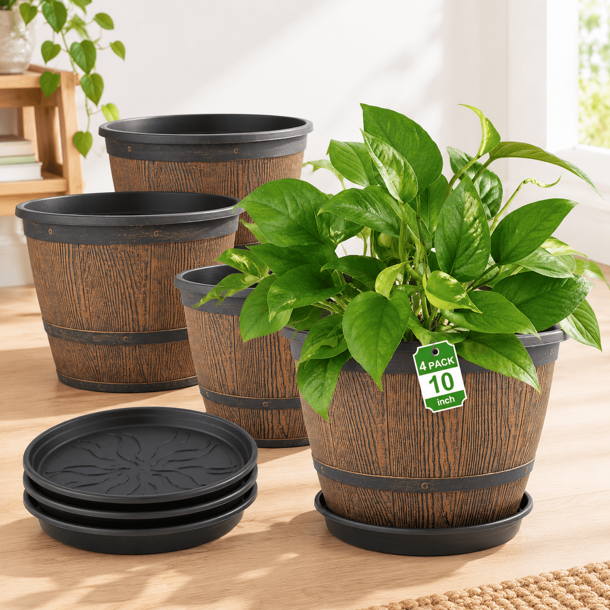 10-inch-plant-pots-indoor-outdoor 4 Pack Planters With Drainholes ...