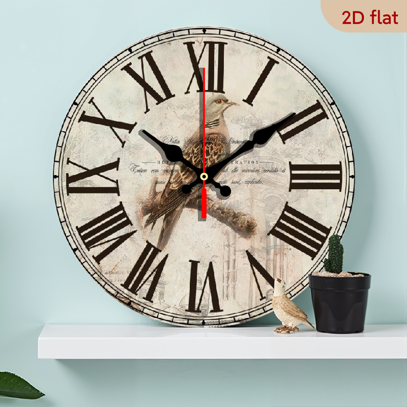 A 10-inch wall-mounted clock, featuring a retro pigeon theme, with ...