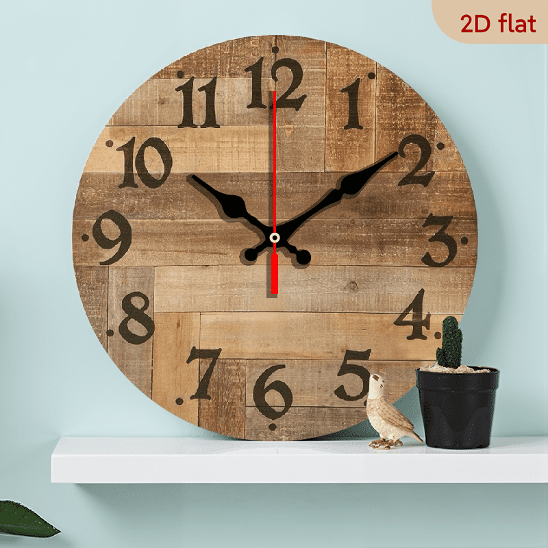 A 10-inch wall-mounted clock, featuring a theme of vintage wood ...