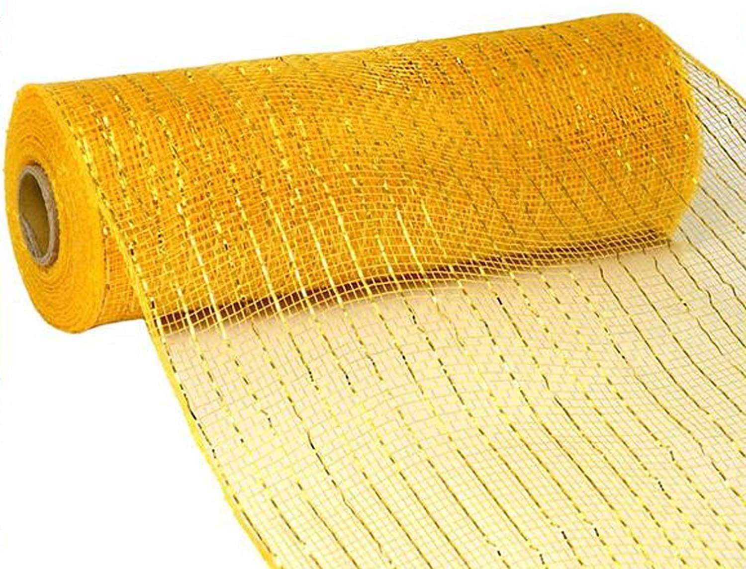 10 inch x 30 feet Deco Poly Mesh Ribbon - Metallic Yellow Gold ...