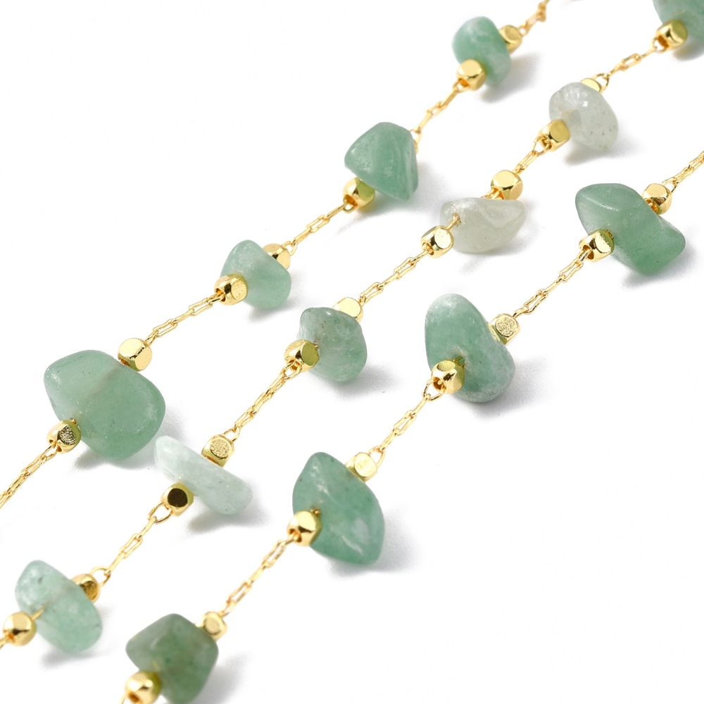 10 m Handmade Beaded Chain with Brass Cable Chain Chip Natural Green ...