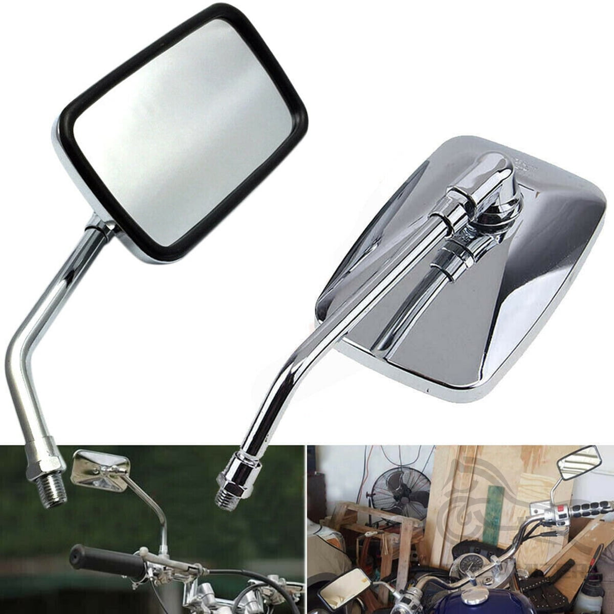10 mm Bolt Chrome Motorcycle Universal Handlebar Rear view Side Mirrors ...