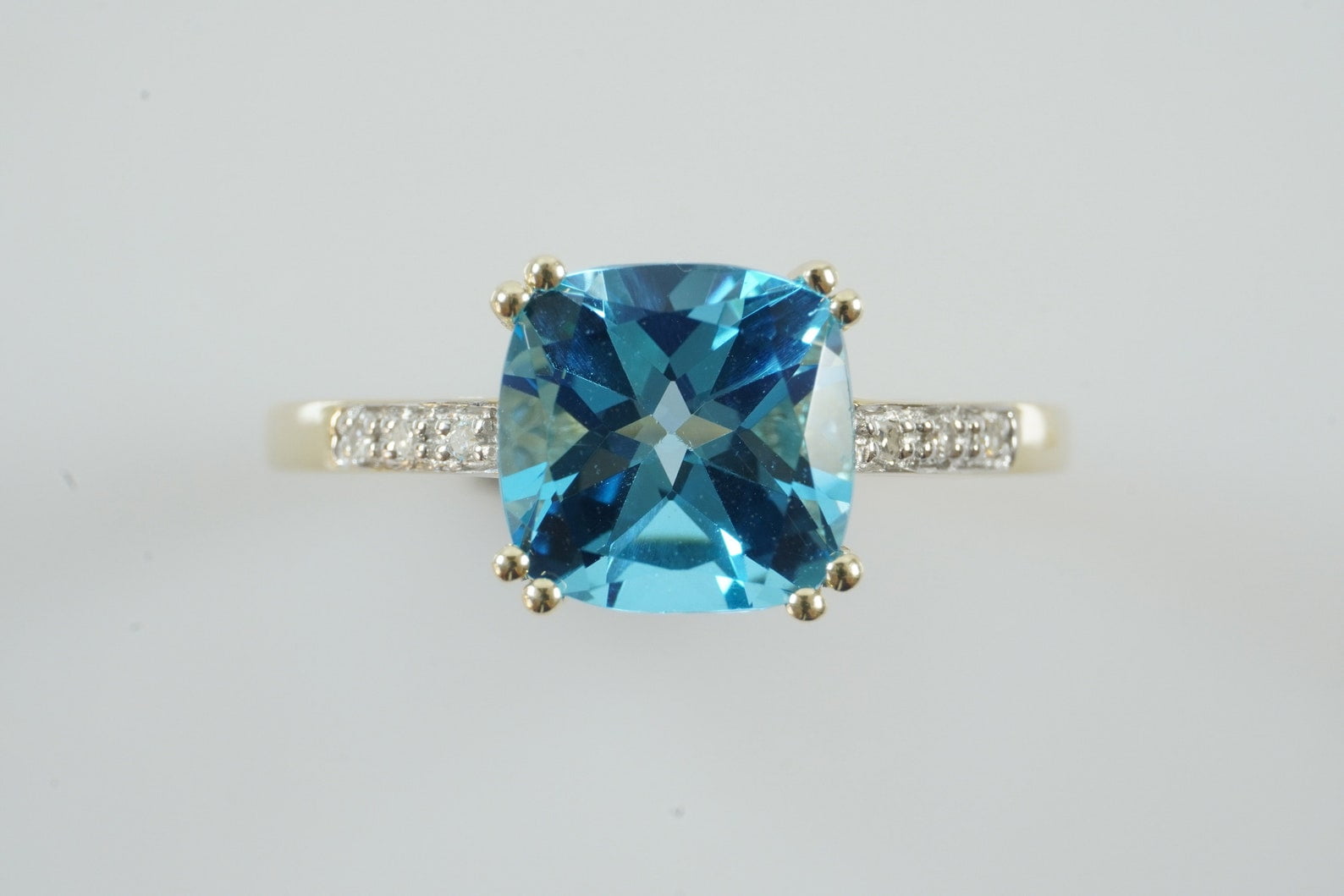 10 mm Cushion Cut Sky Blue Topaz Ring, 10k Gold Halo Engagement Ring ...