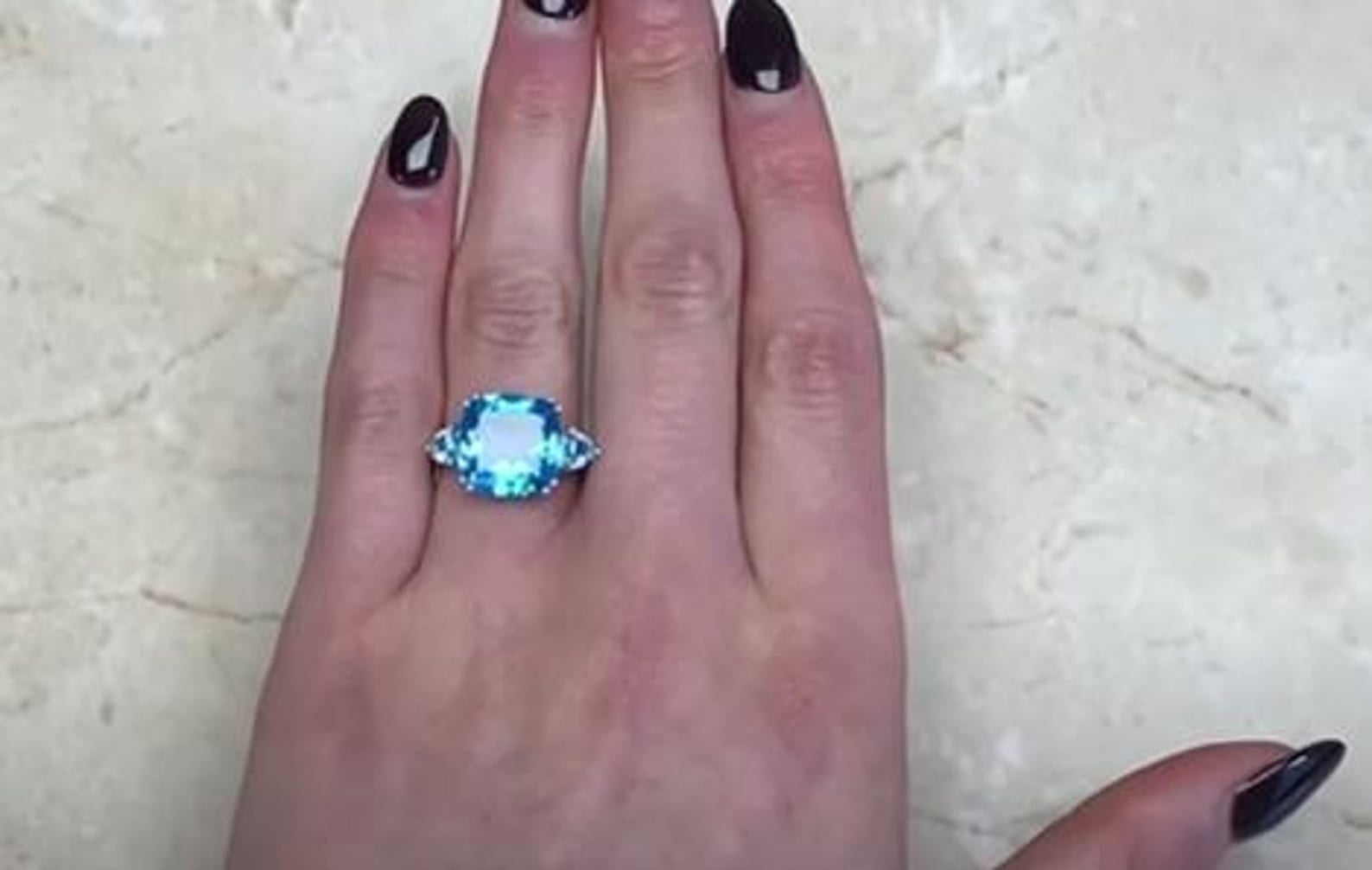 10 mm Sale - 8.70center-ct Cushion Cut Topaz Ring set Double Prongs ...