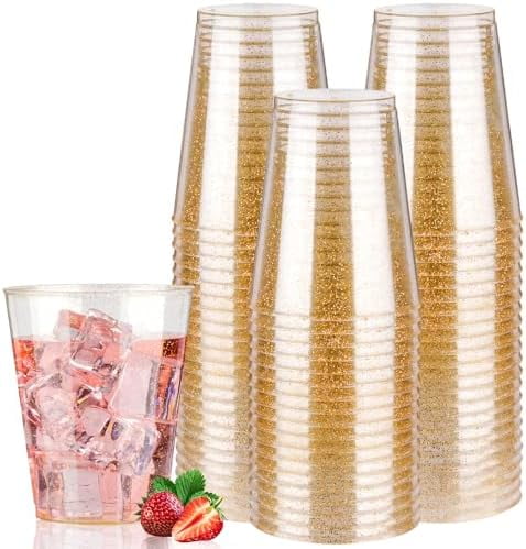 10 oz 50 PCS Gold Glitter Plastic Cups, Disposable Glitter Cups ...