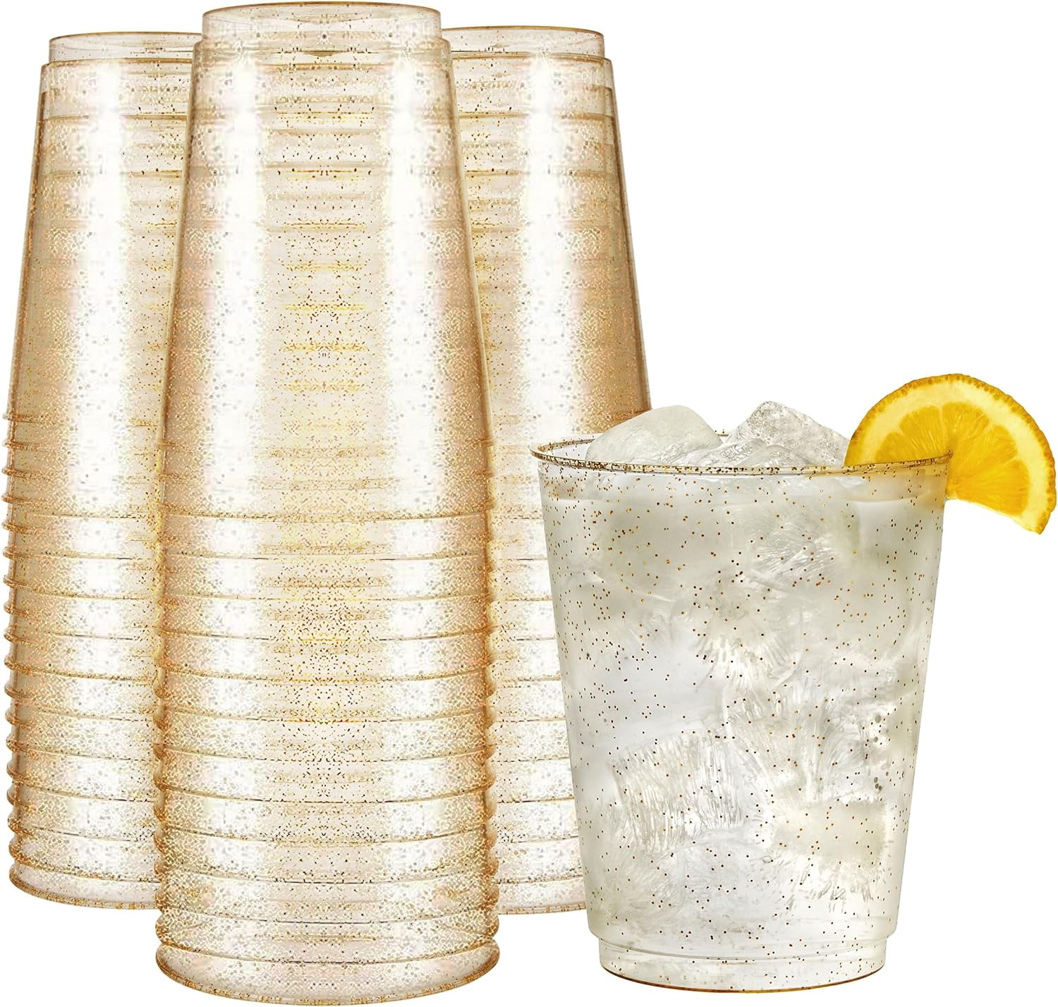 10 oz Gold Glitter Plastic Cups For Party - 100 Pack Gold Plastic Cups ...