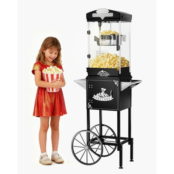 10 oz Popcorn Machine Cart, Popcorn Maker Machine with Wheel&Stainless ...