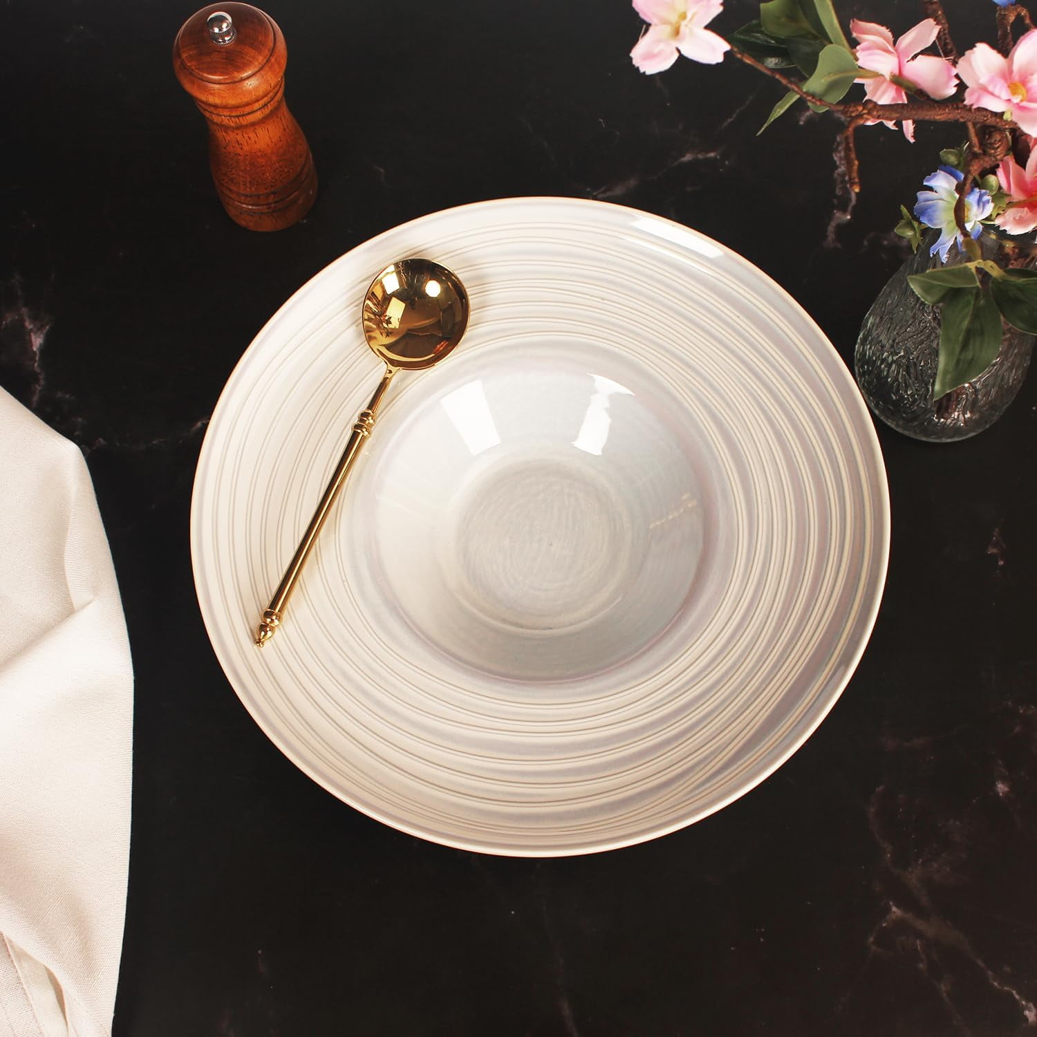 10 Oz Shallow Soup Bowls Set of 2, Porcelain Rimmed Plates Safe for ...
