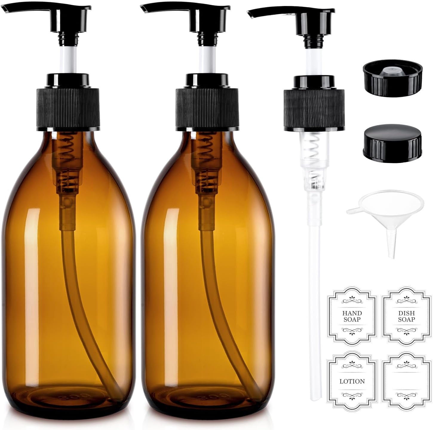 10 oz Small Amber Glass Soap Dispenser with Pump, Pump Bottle for ...