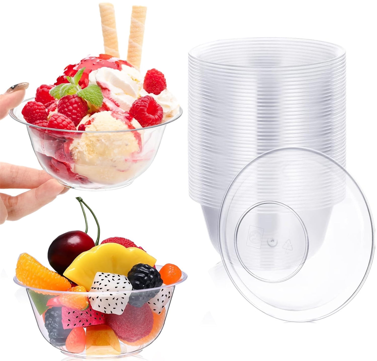 Bexikou 20 Pack Plastic Disposable Bowl,10 oz Small Clear Plastic Bowls ...