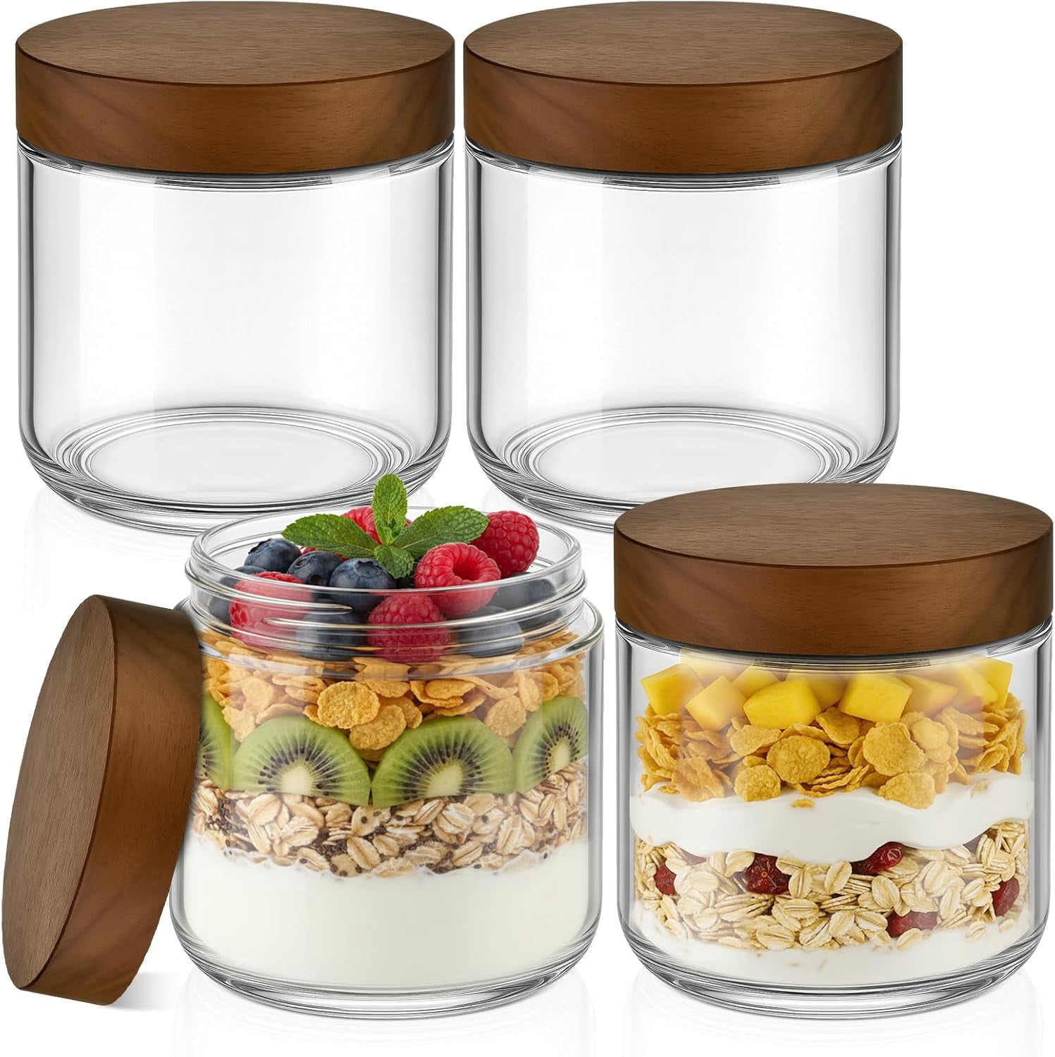 10 oz Small Glass Jars with Lids, Container Acacia Wood Airtight Lid ...