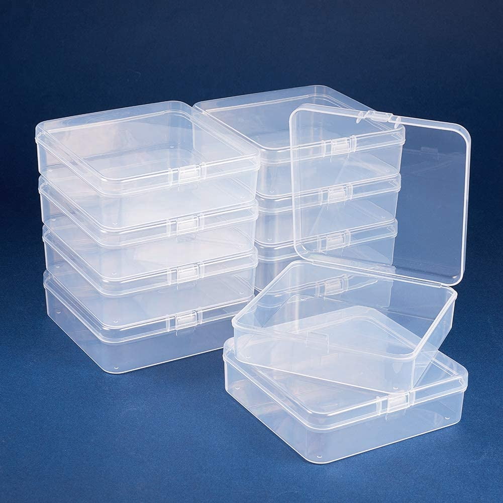 10 pack 3.74x3.74x1.18 Square Clear Plastic Bead Storage Containers box ...