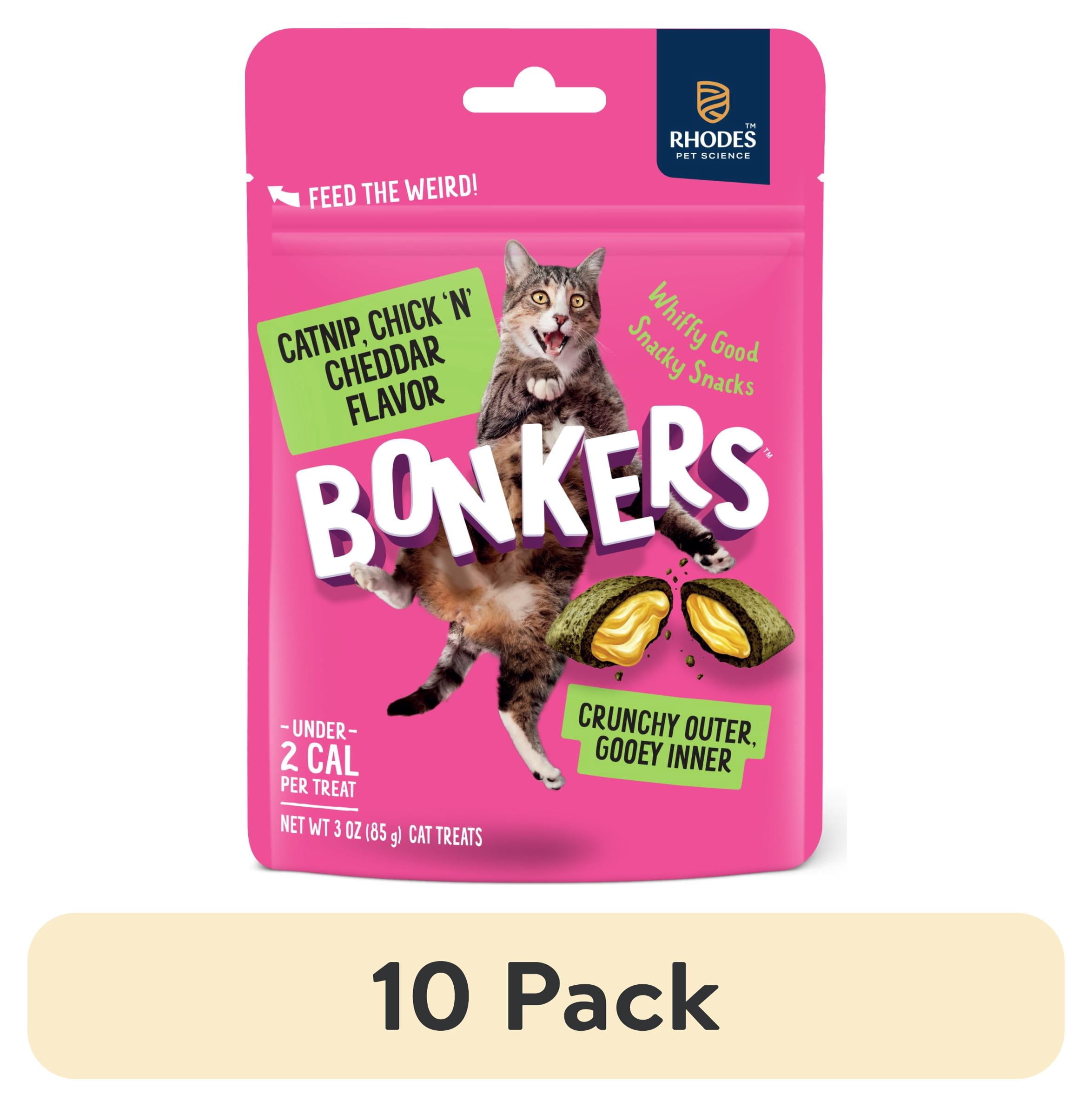 (10 pack) BONKERS Bites Catnip & Chick 'N' Cheddar Flavor Crunchy ...