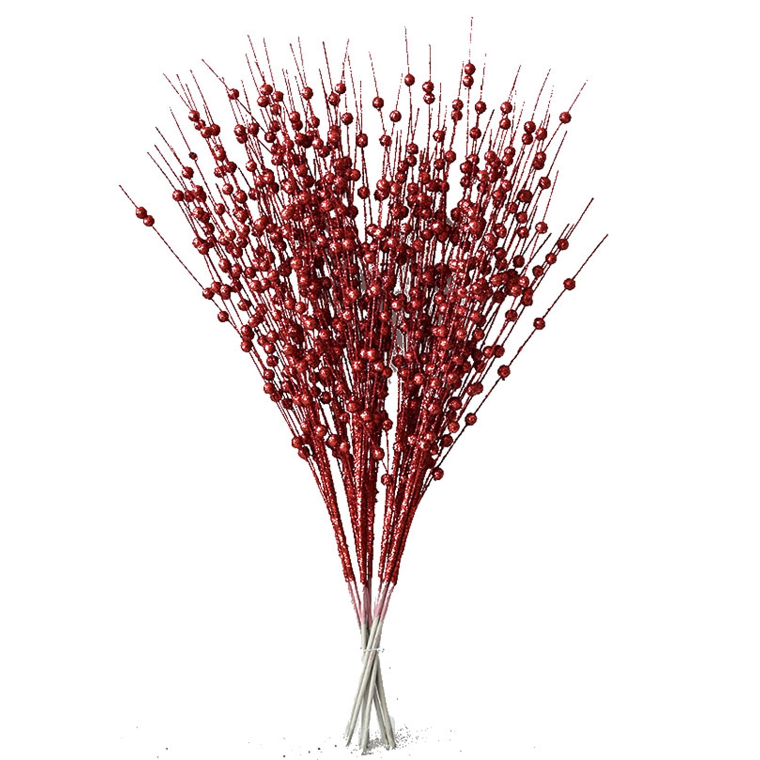 10 Pack Glitter Berries Stems, Red Artificial Berries for Christmas ...