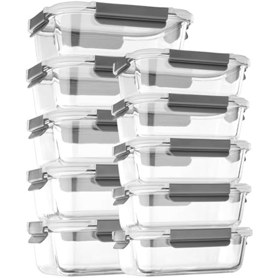 [10 pack Glass Meal Prep Containers with Lids, Glass Food Storage ...