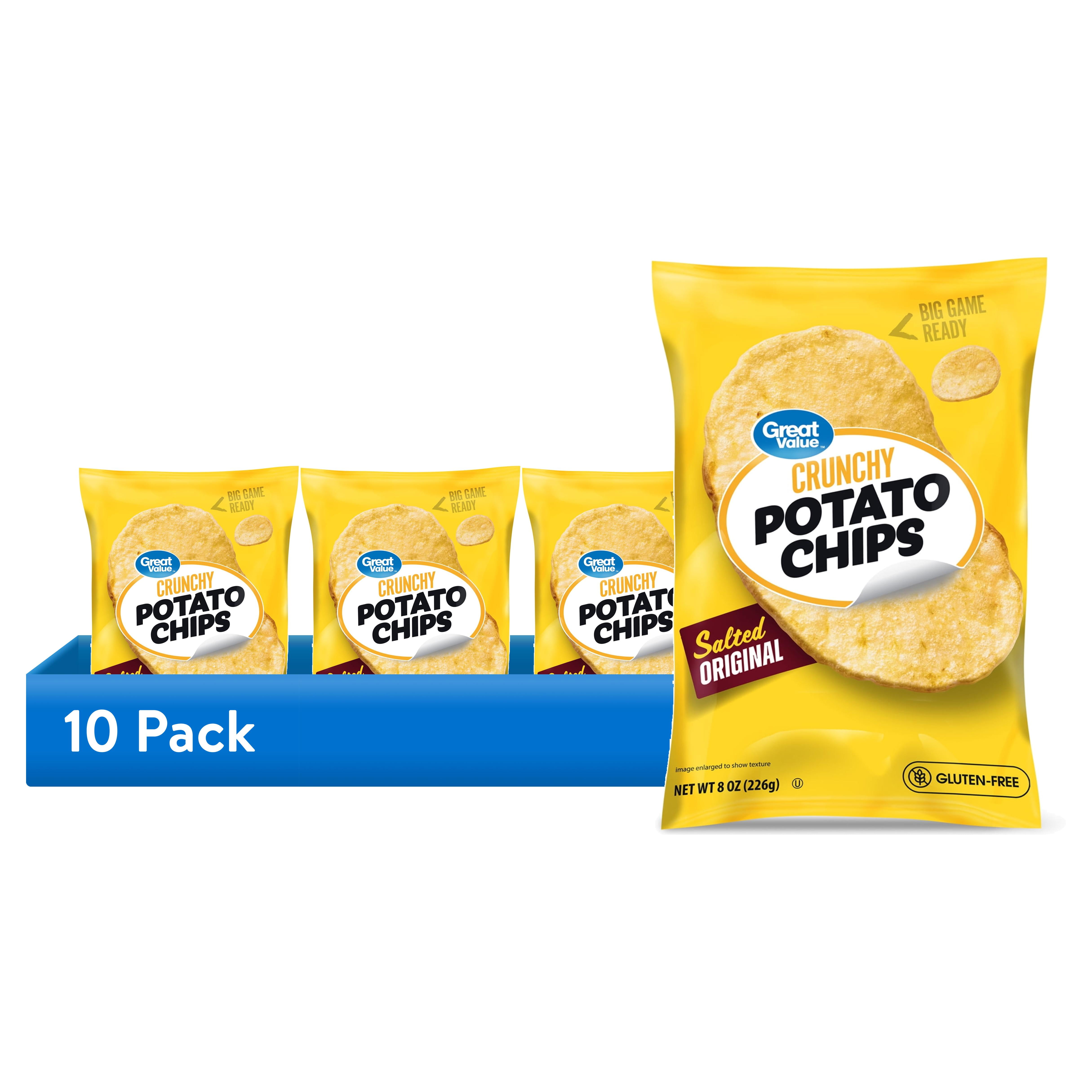 (10 pack) Great Value Salted Original Crunchy Potato Chips, 8 oz ...