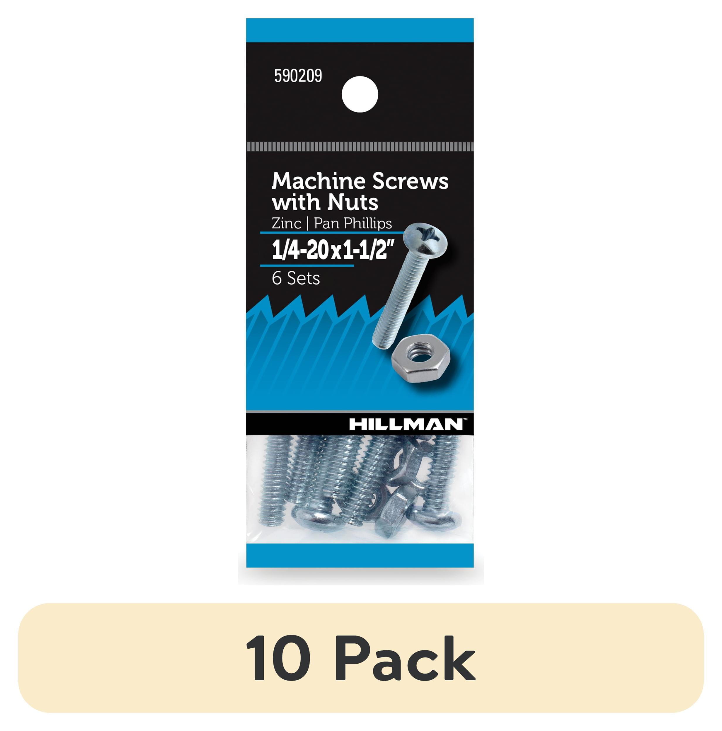 (10 pack) Hillman Machine Screws, 1/4-20 x 1-1/2", Steel, Zinc ...