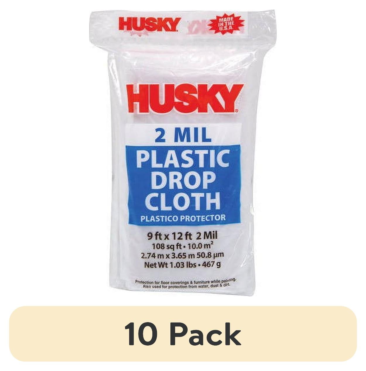 (10 pack) Husky 2 Mil Clear Plastic Drop Cloth, 9 ft. x 12 ft ...