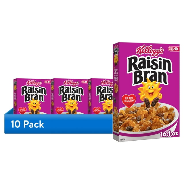 (10 pack) Kellogg's Raisin Bran Breakfast Cereal, Fiber Cereal, Family ...