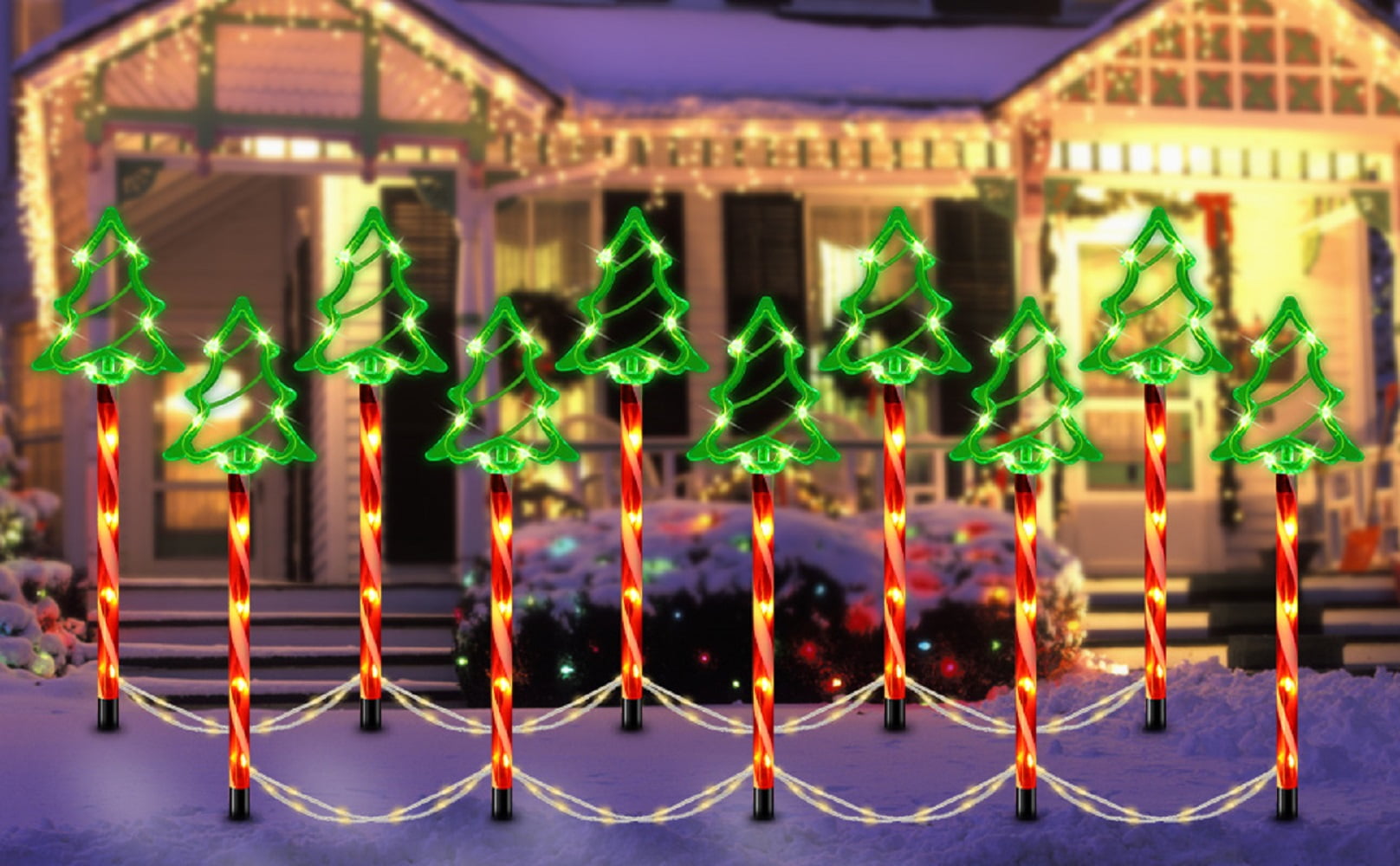 10 pack Plug in Christmas Pathway Lights Outdoor Decorations, 8 Modes ...