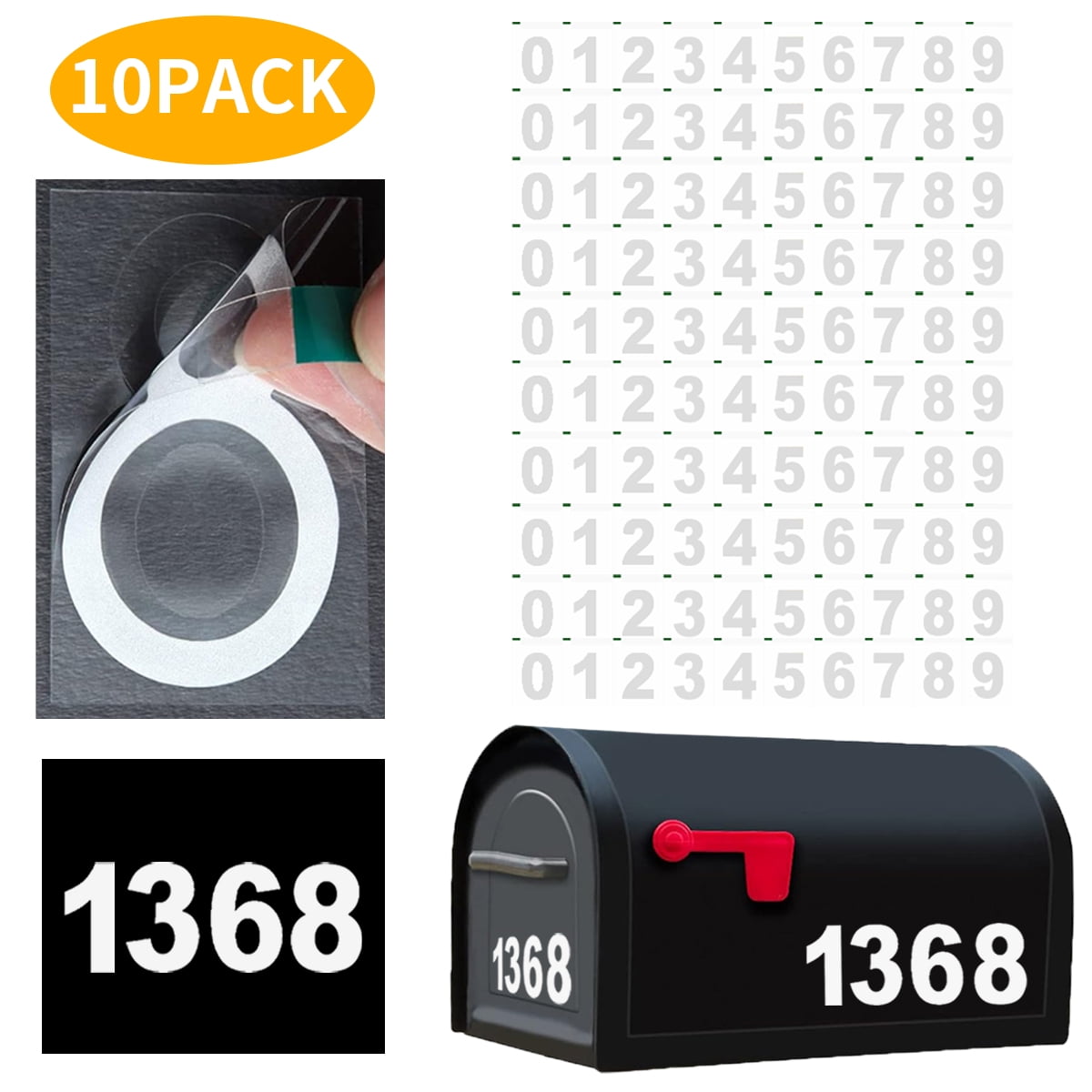 10 pack Reflective Mailbox Numbers for Outside, Stickers with Sticky ...