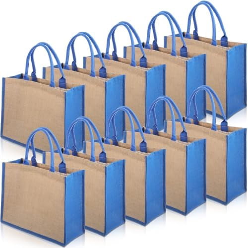 10 pack burlap tote bag set, reusable blank jute burlap grocery bag ...