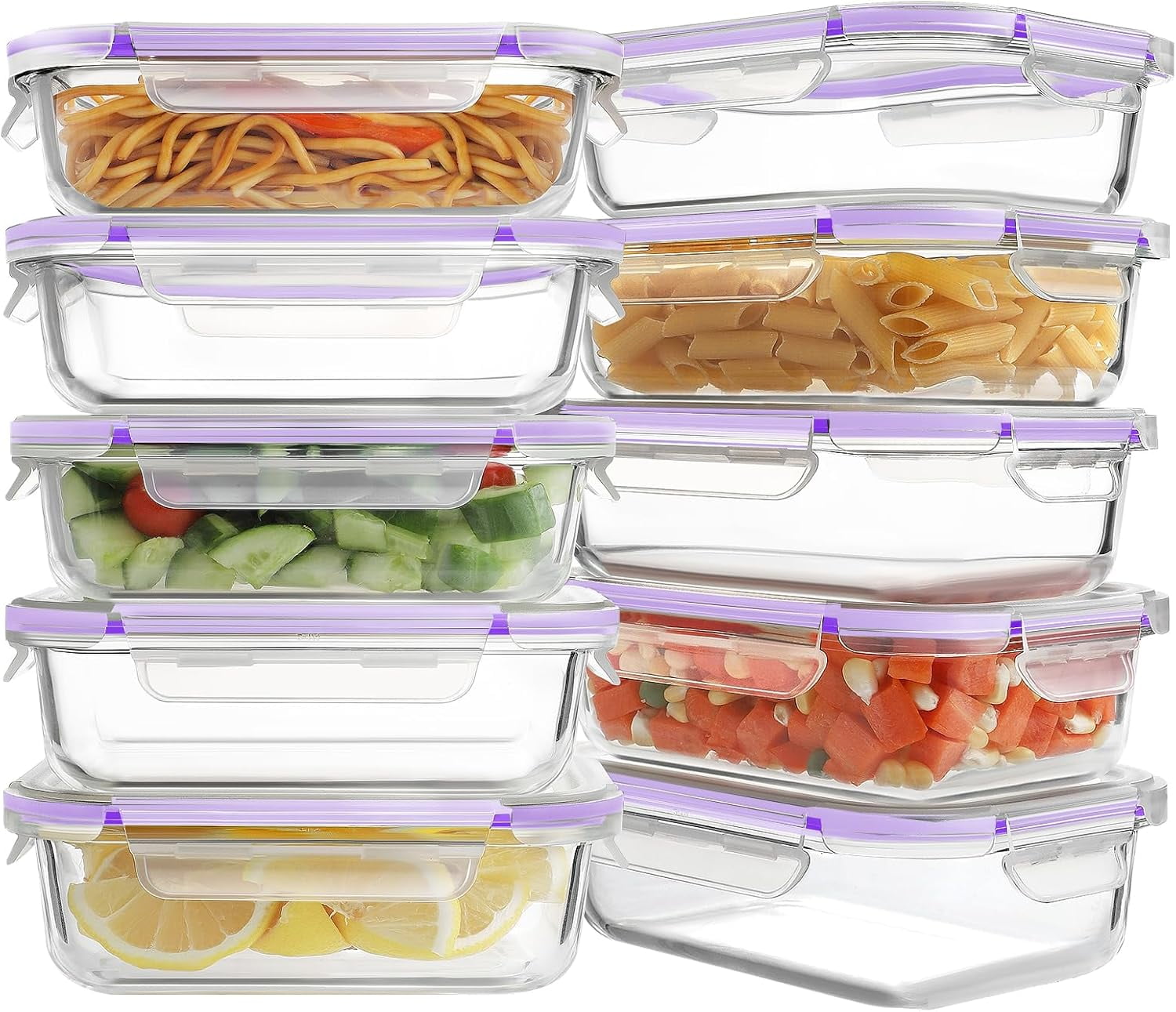 10 packs of 22 ounce glass meal preparation containers, covered food ...