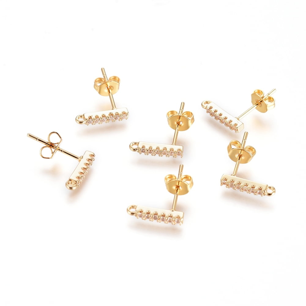 10 pair Brass Micro Pave Cubic Zirconia Stud Earring Finding Long ...