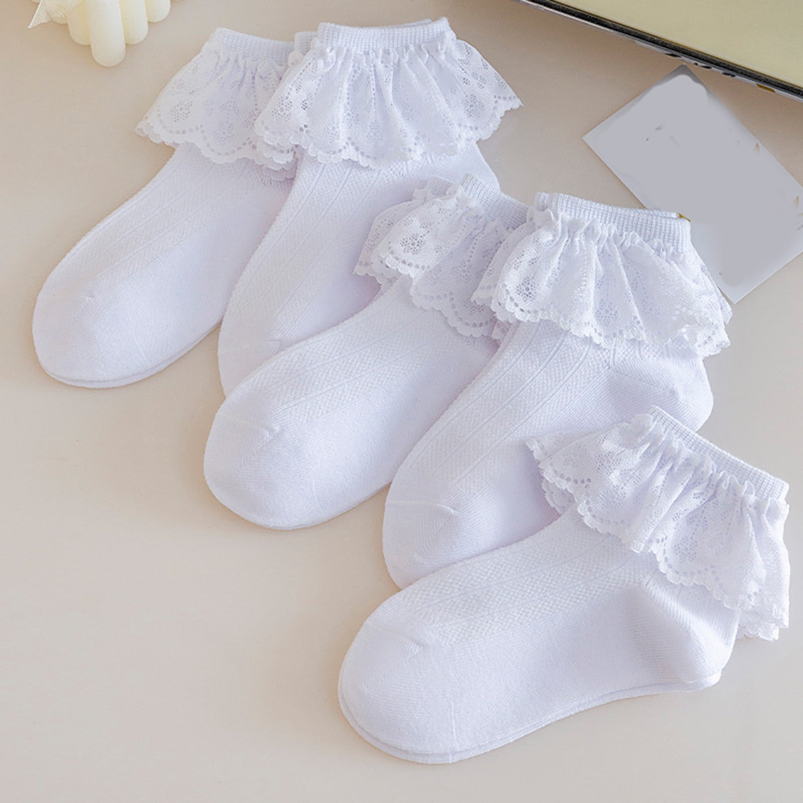10 pairs of children's pure color lace-edged lace-up socks, cute and ...