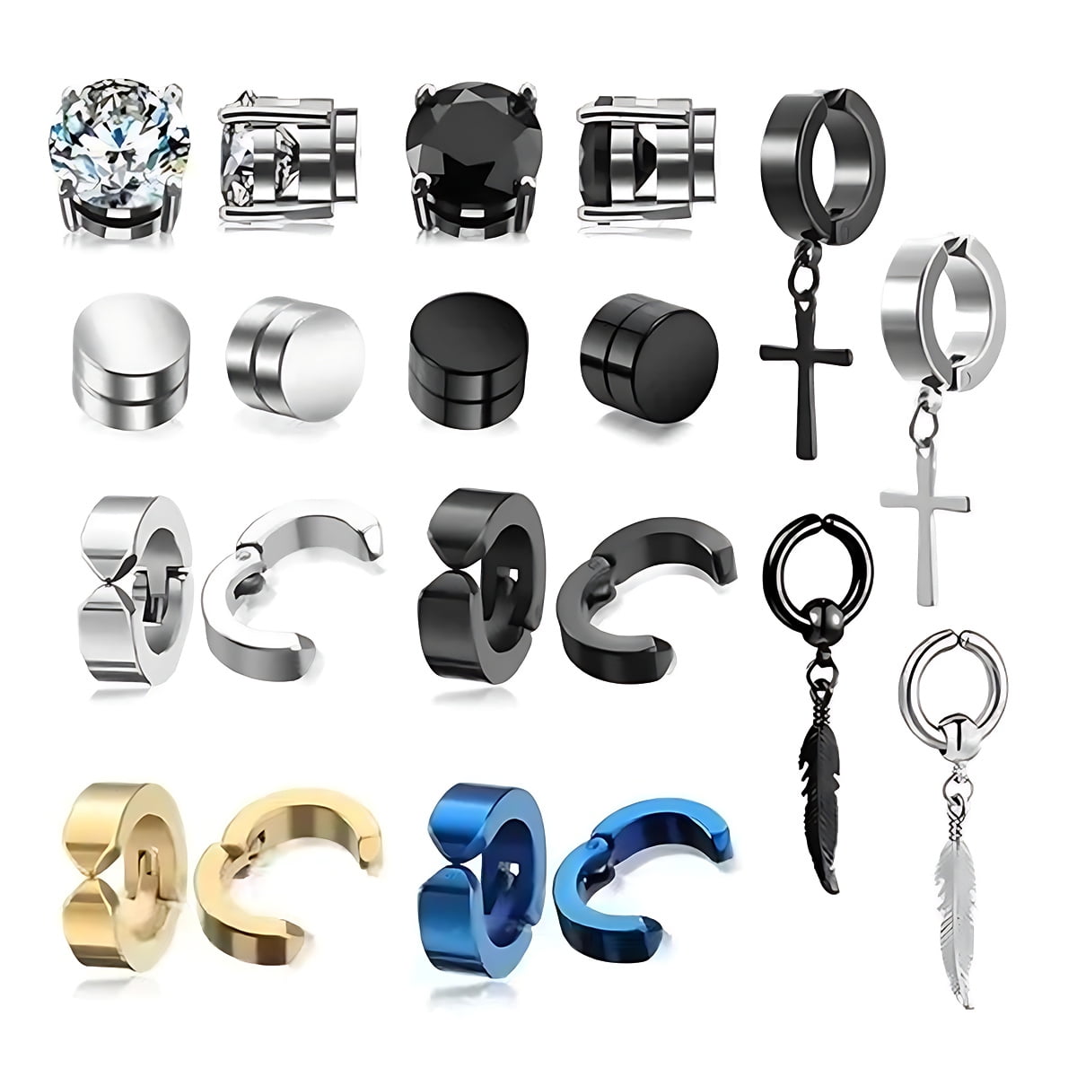 10 pairs of magnet earrings stainless steel zircon ear clip non ...