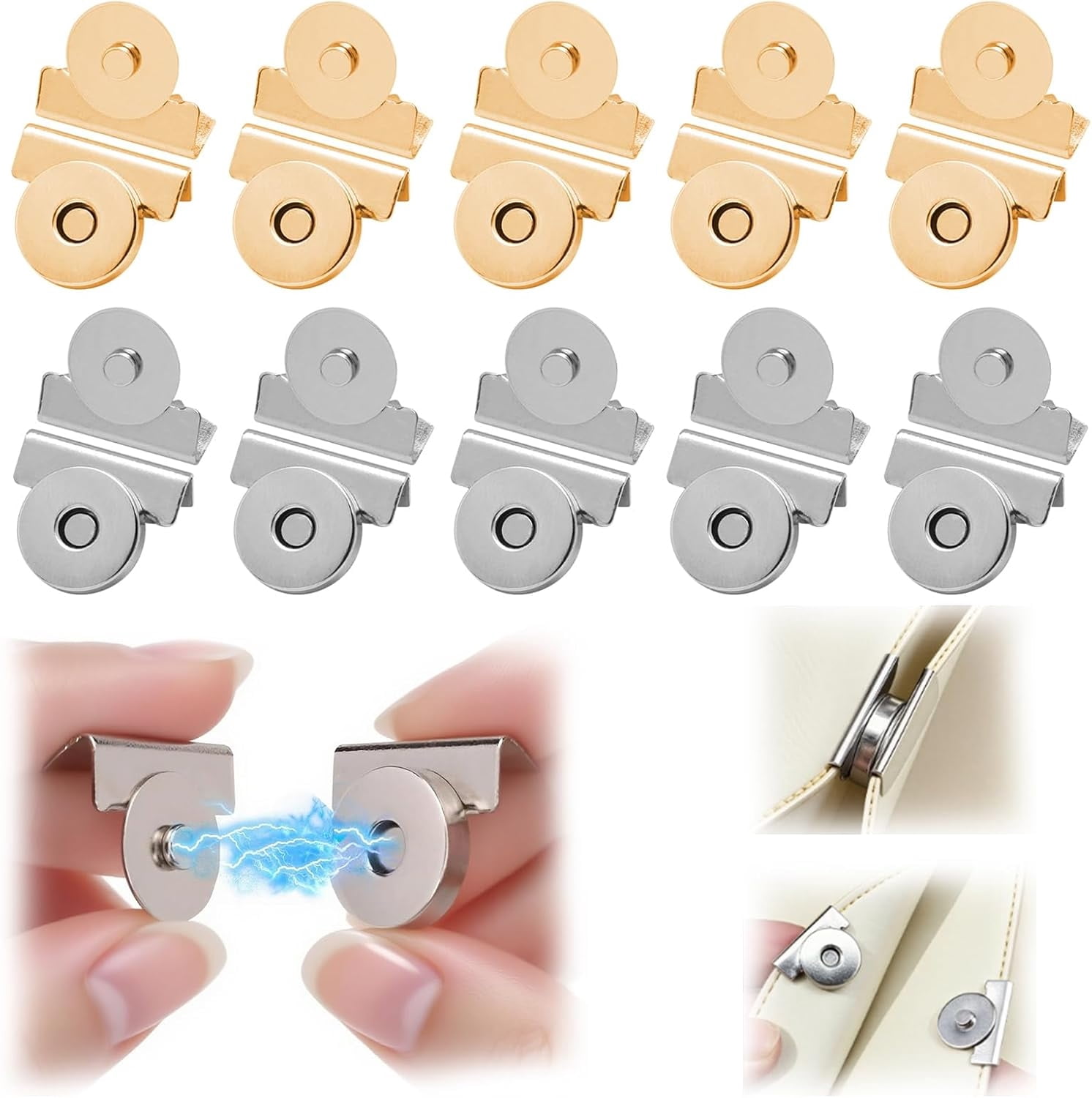 10 pairs of magnetic snaps for wallets and handbags, seamless metal ...