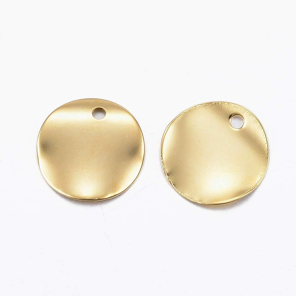 10 pc 10Pcs Textured Flat Round Charms with Cambered 304 Stainless ...