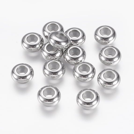 10 pc 201 Stainless Steel Beads with Rubber Inside Slider Beads ...
