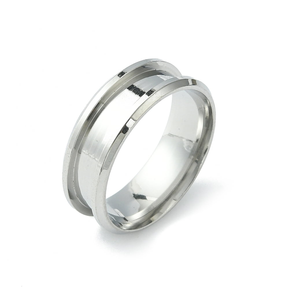 10 pc 201 Stainless Steel Grooved Finger Ring Settings Ring Core Blank ...