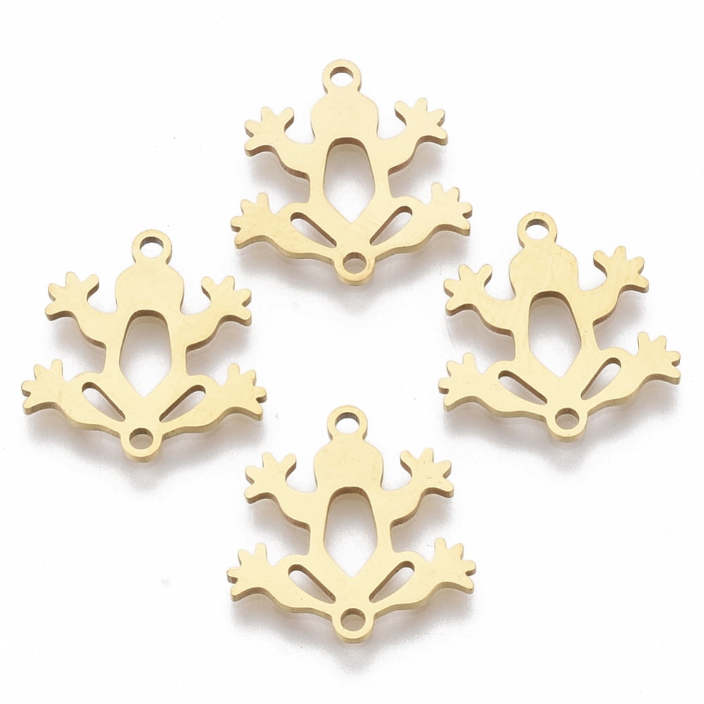 10 pc 201 Stainless Steel Links connectors Laser Cut Frog Golden 15 ...