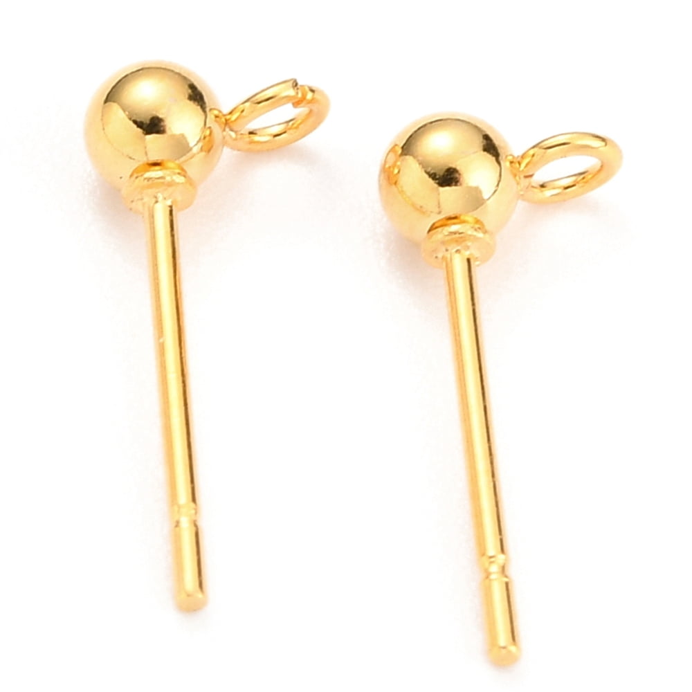 10 pc 304 Stainless Steel Ball Post Stud Earring Findings with Loop and ...