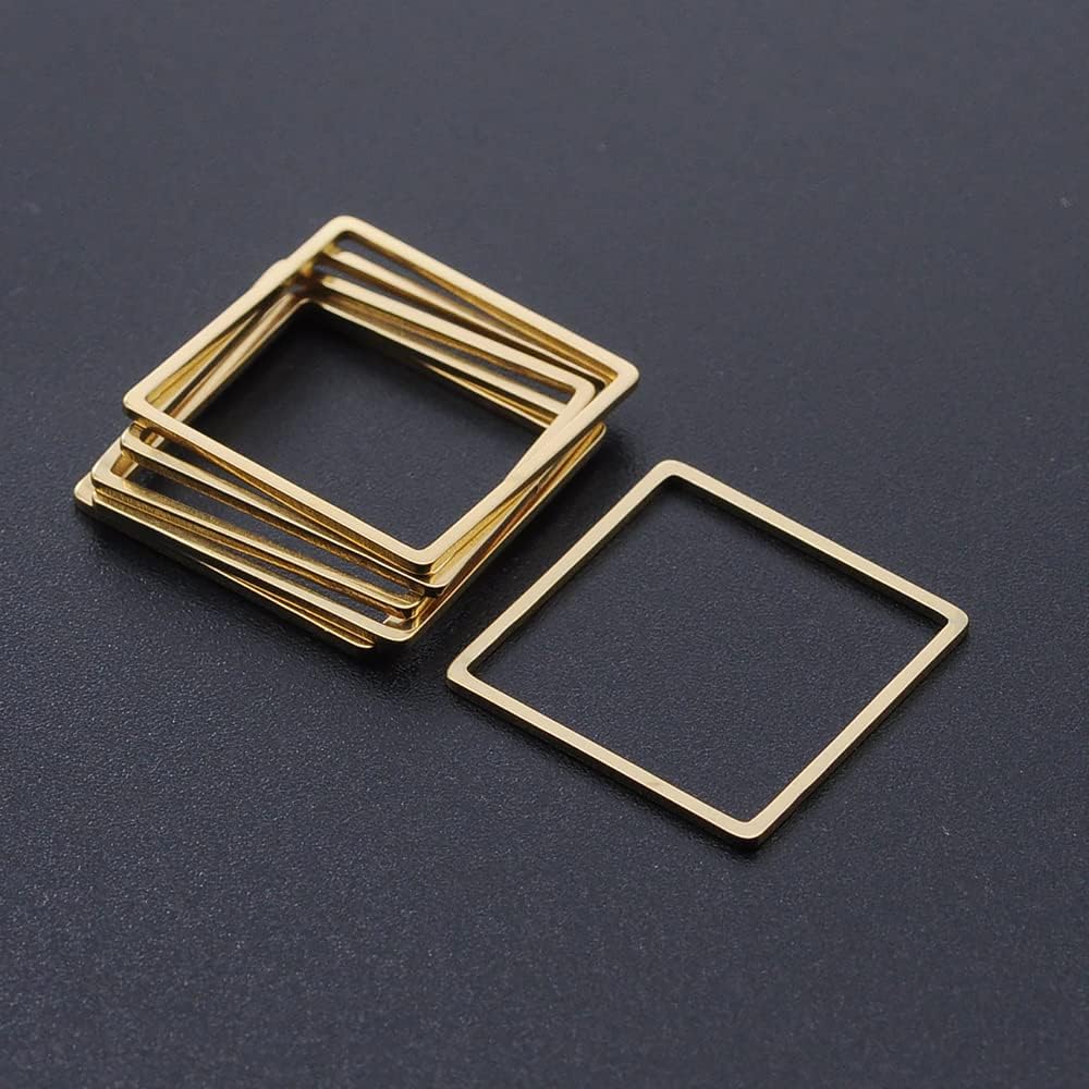 10 pc 304 Stainless Steel Linking Rings Laser Cut Square Golden ...