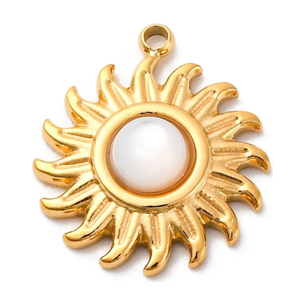 10 pc 304 Stainless Steel Pave Natural Shell Sun Ray Charms Ion Plating ...