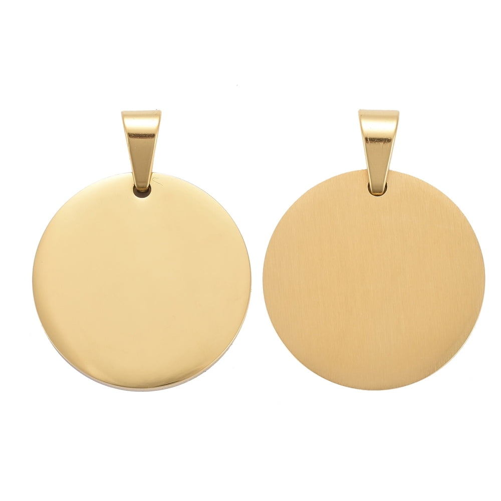 10 pc 304 Stainless Steel Pendants Flat Round Stamping Blank Tag Golden ...