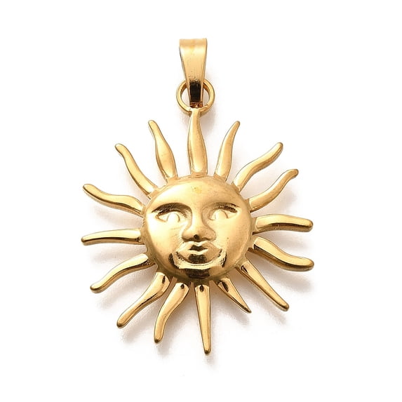 10 pc 304 Stainless Steel Pendants Golden Sun 30x25x3.5mm Hole: 3x6.5mm ...