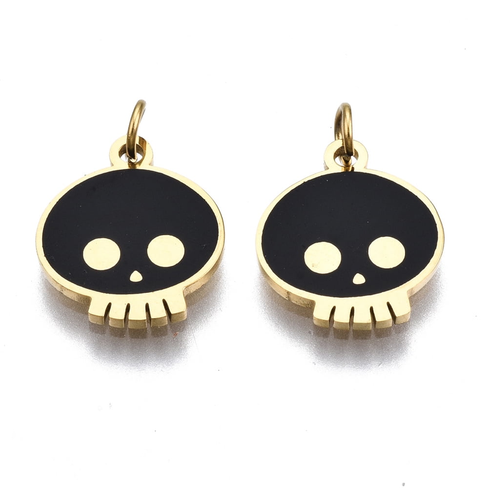 10 pc 316 Surgical Stainless Steel Enamel Charms with Jump Rings Skull ...