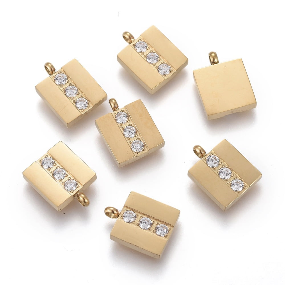 10 pc 316 Surgical Stainless Steel Micro Pave Clear Cubic Zirconia ...